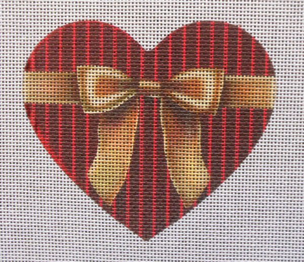 Crimson Pinstripe Heart Needlepoint Canvas - Judyann Needlepoint Canvas